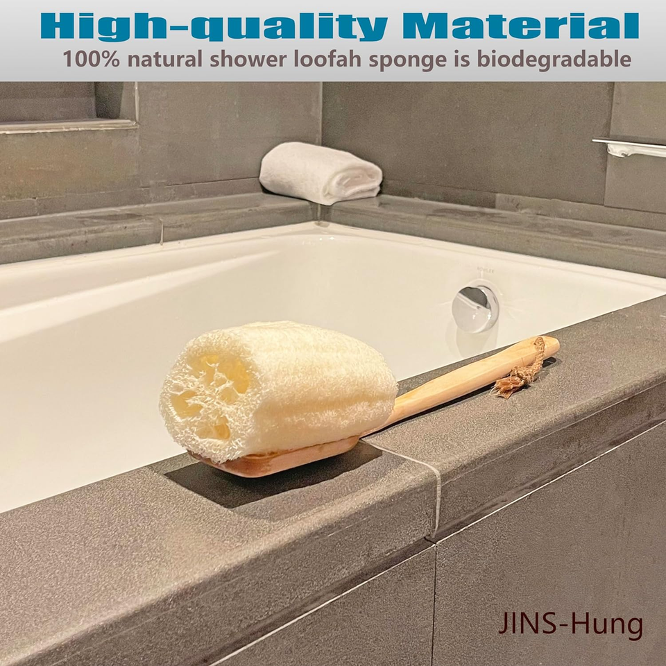 Natural Luffa Loofa Sponge on a Stick - Sponge Scrubber with Long ...