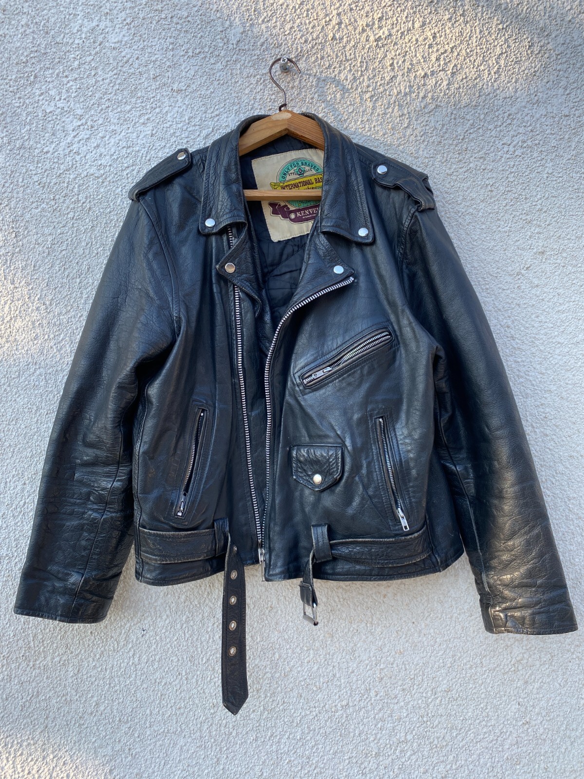 Vintage Heavy Biker Moto Racing Leather Jacket 80s - Gem