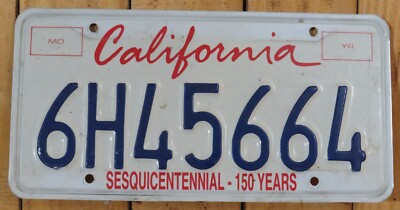 California Sesquicentennial License Plate 6H45664 Garage Man Cave Nice ...