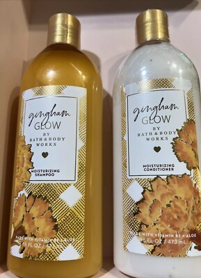 2x Bath & Body Works GINGHAM GLOW Hair Shampoo & Conditioner Set 16 fl ...