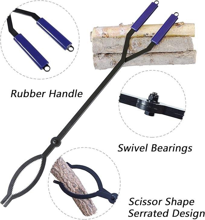 40" Heavy Duty Fire Tongs Firewood Grabber Tool with Scissor Shape ...