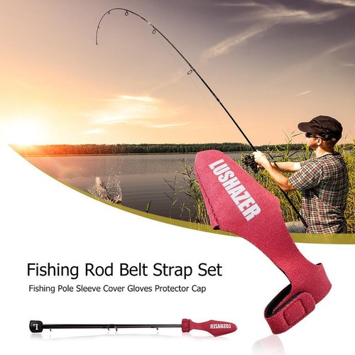 Fishing Pole Sleeve Cover Protector Cap + Fishing Rod Belt Strap (2 Set ...