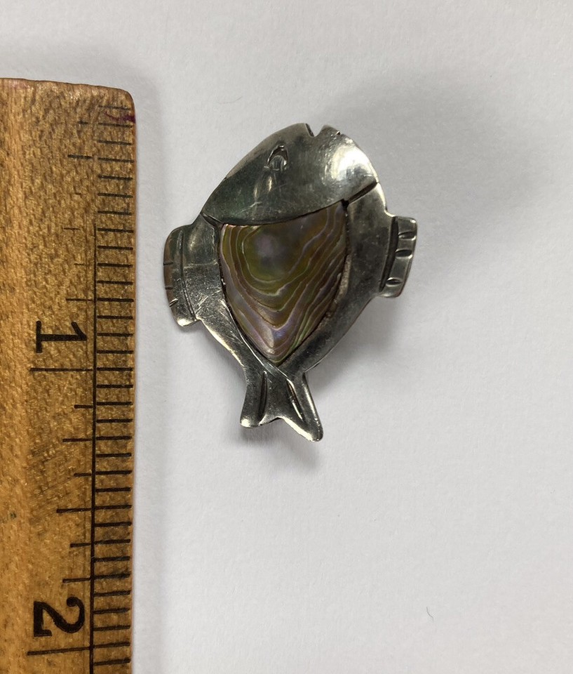 Taxco Signed TLR Sterling Silver Abalone Tropical Angel Fish Pin ...