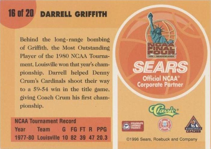 1996 Classic Sears Legends of the Final Four - Darrell Griffith #16 for ...