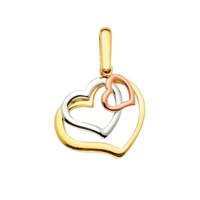 14K Tri Color Gold Womens Three Hearts Charm Pendant Small For Necklace ...