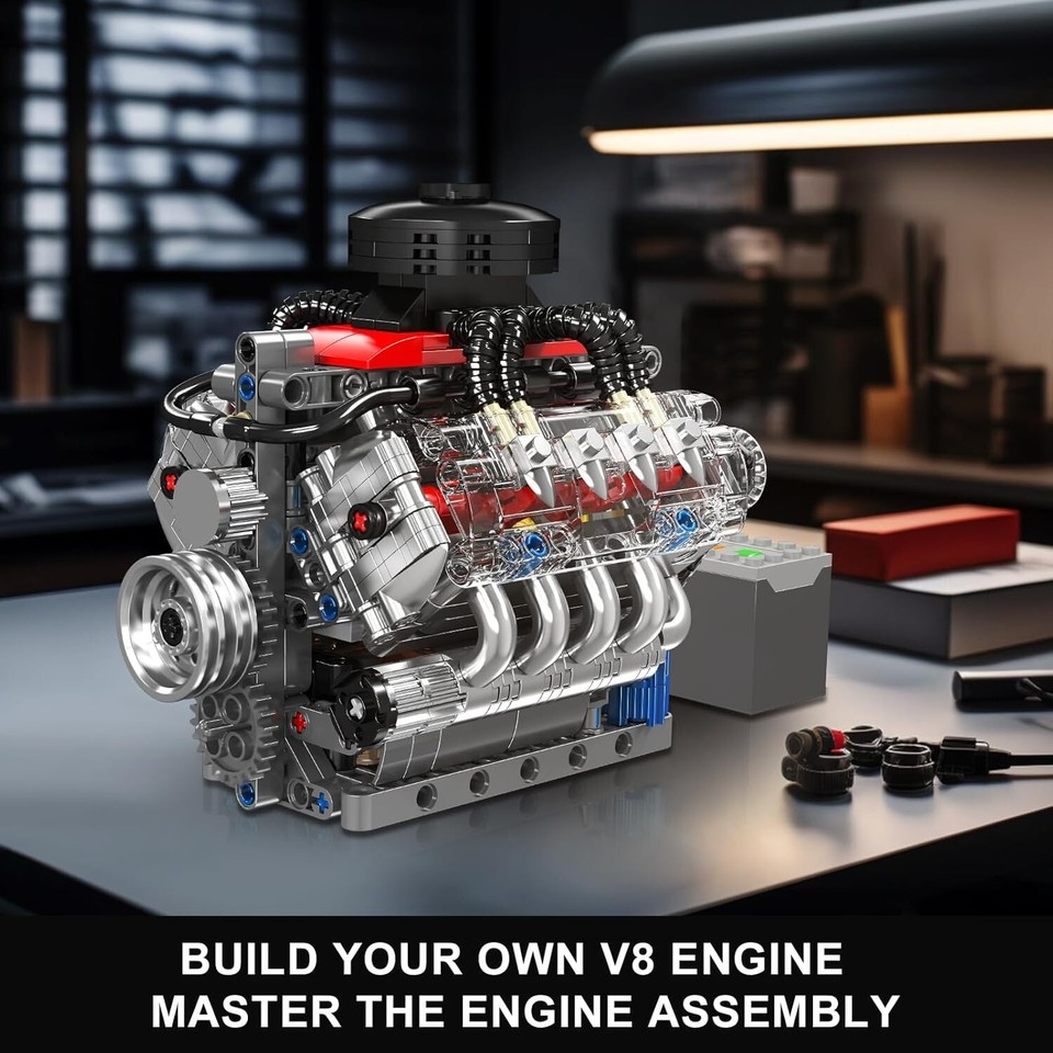 V8 Engine Model Kit - 487 Pcs to Build Your Own Mini Engine That Works ...