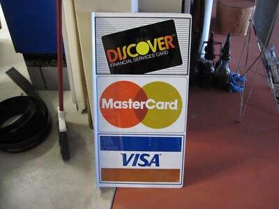 VINTAGE VISA DISCOVER MASTERCARD 2 SIDED FLANGE SIGN | eBay