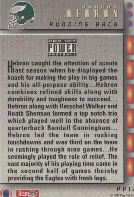 1993 Pro Set Power Vaughn Hebron #PP12 for sale | eBay