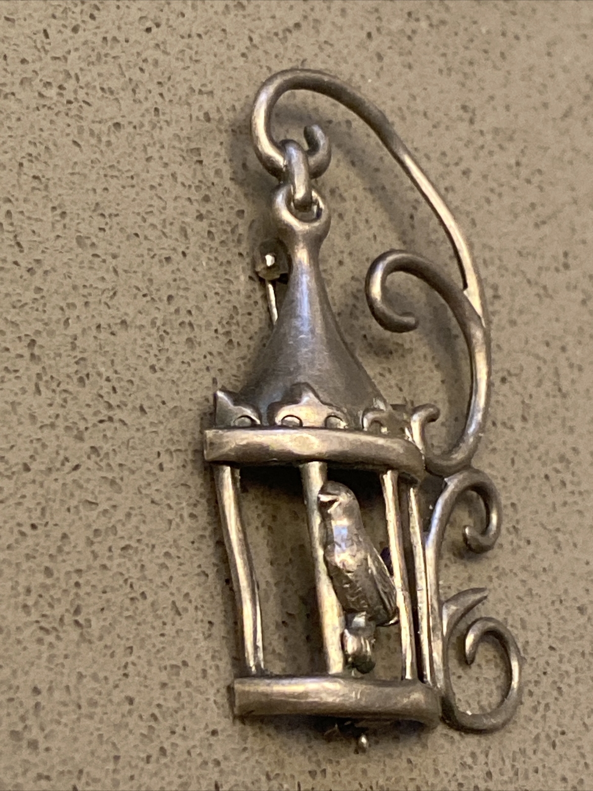 STERLING Art Nouveau LANG Bird Cage PIN Brooch Arts A… - Gem