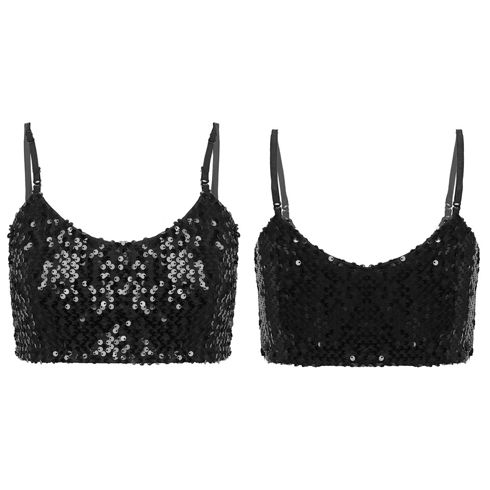 Kids Girls Stylish Adjustable Spaghetti Shoulder Straps Shiny Sequins ...