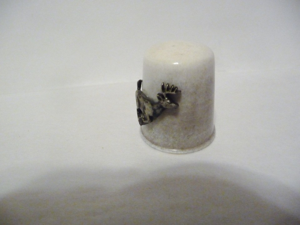 THIMBLE VINTAGE BOVINE? HORN W/SILVER REINDEER OR ELK AFFIXED | eBay