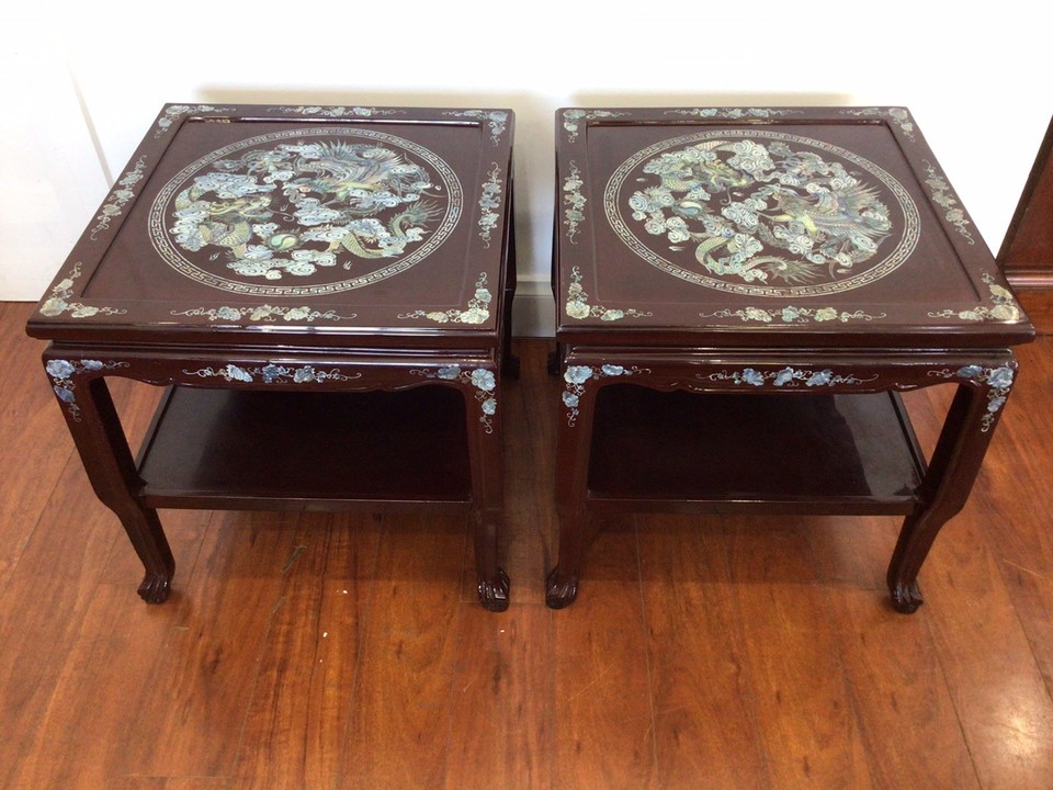 As new pair Chinese side tables with mother of Pearl inlays | eBay ...