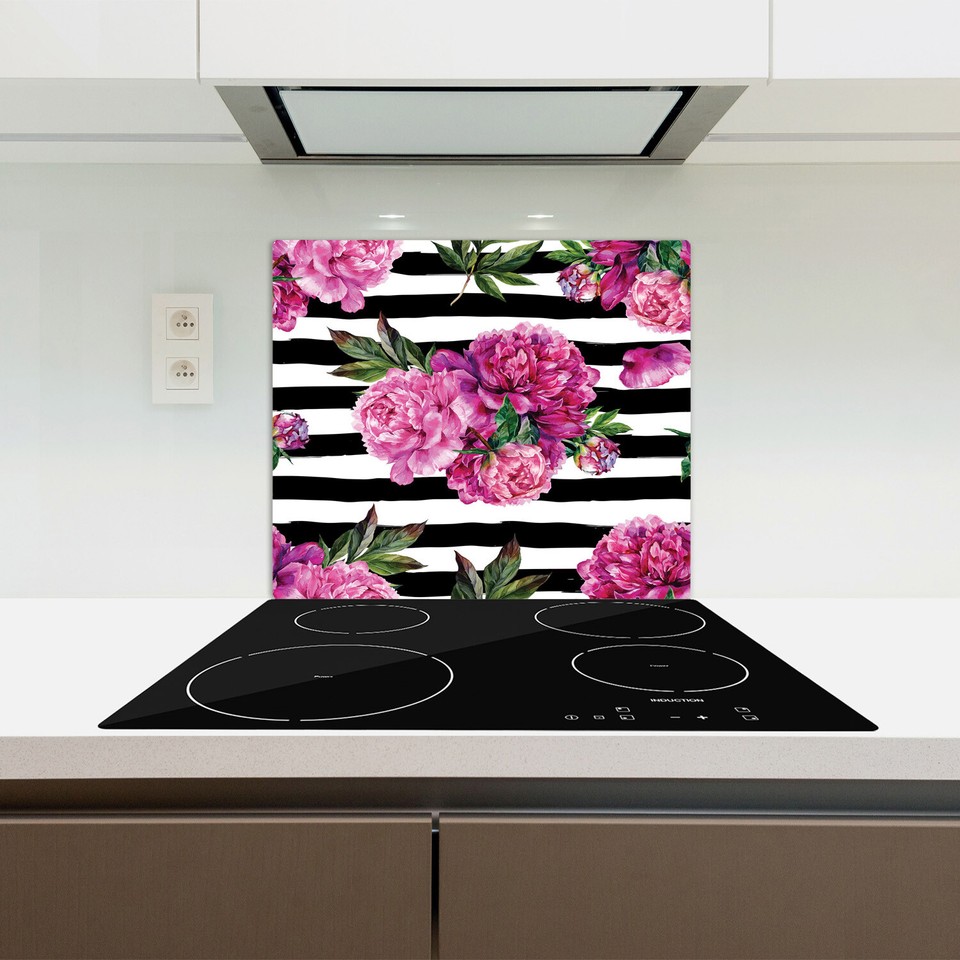 Glass Induction Ceramic Hob Cover Worktop Saver Watercolour peony art ...