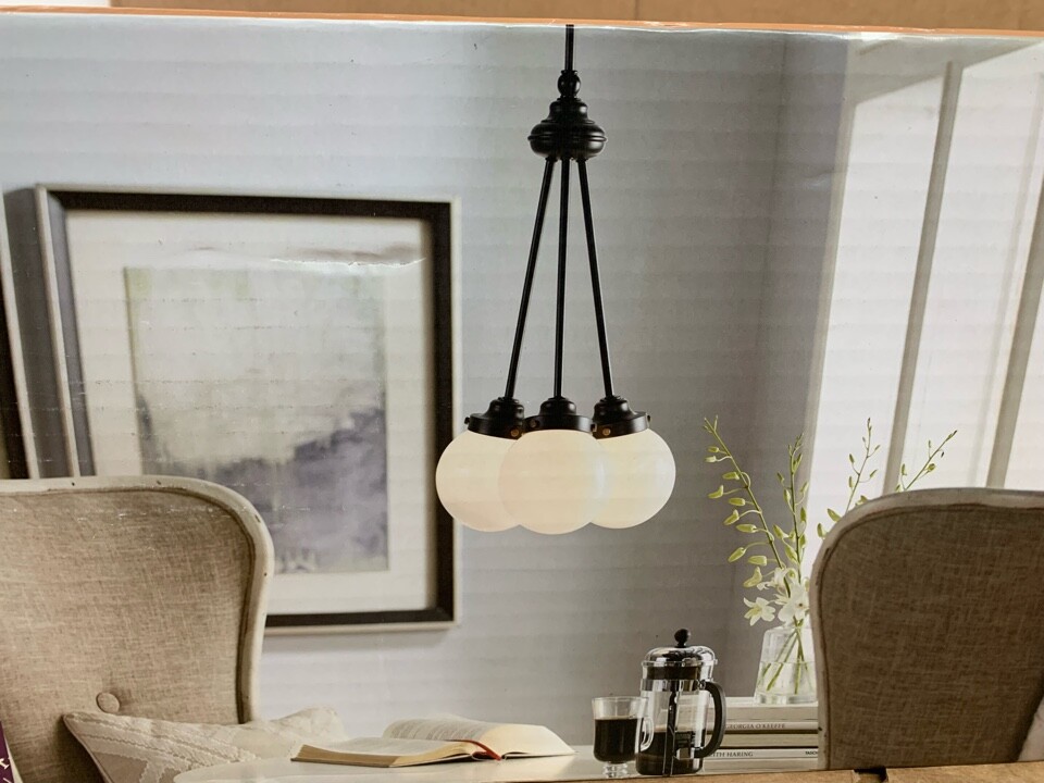 Allen And Roth Bronze Chandelier Winship 14"W 3 Light Semi Flush Mount