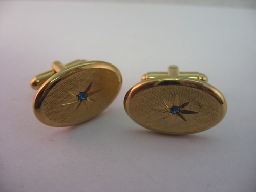 Gorgeous BLUE JEWEL Vintage Gold Tone Cufflinks Mens Jewelry Accessory ...