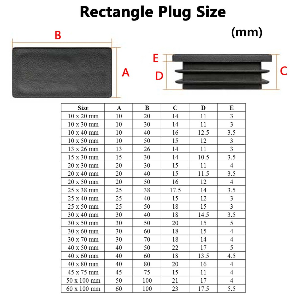 Rectangle Plastic Blanking End Cap Pipe Tube Insert Plugs Bungs 10x20mm ...