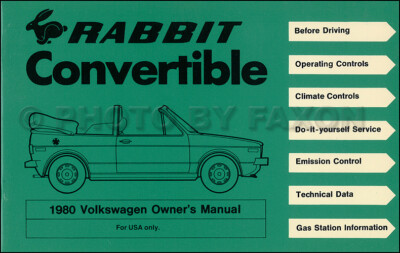1980 Volkswagen Rabbit Convertible Owners Manual NOS Original VW Owner ...