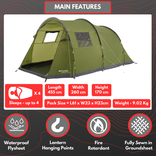 Eurohike Sendero 4 4-Person Tunnel Tent - Green (503097) for sale ...