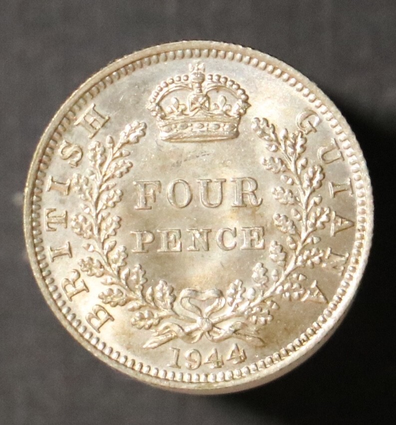 British Guiana 1944 4 Pence - Silver - George VI - High Grade Beautiful ...