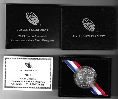 U.S. 2013 D 5-STAR GENERALS COMMEM. HALF DOLLAR CLAD COIN - UNC IN OGP ...
