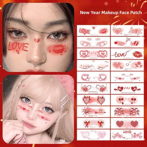 Valentine's Day Facial Makeup Tattoo Stickers, Waterproof Cute Face ...