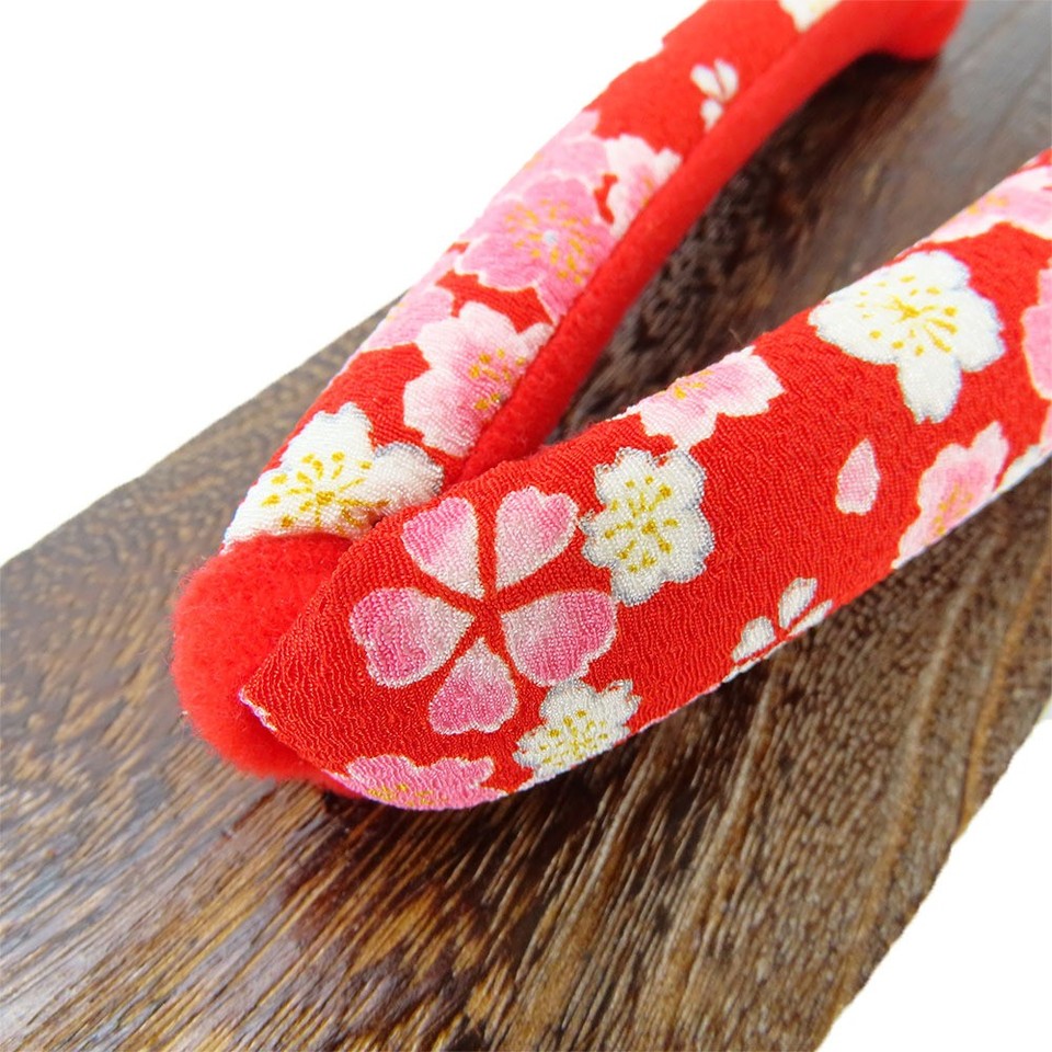 Used geta, unused exhibit, free size, polyester, paulownia, red, pink ...