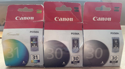 NEW GENUINE CANON (2) PG-30 Black & (1) CL-31 Color Ink Cartridges ...