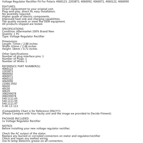 Rectifier Regulator For Polaris 4060123 2203873 4060092 4060071 4060122 ...