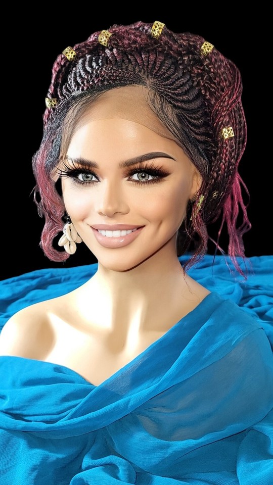 "Handcrafted Braided Wigs - Unique Red/Black Ombre Feeding Cornrows ...