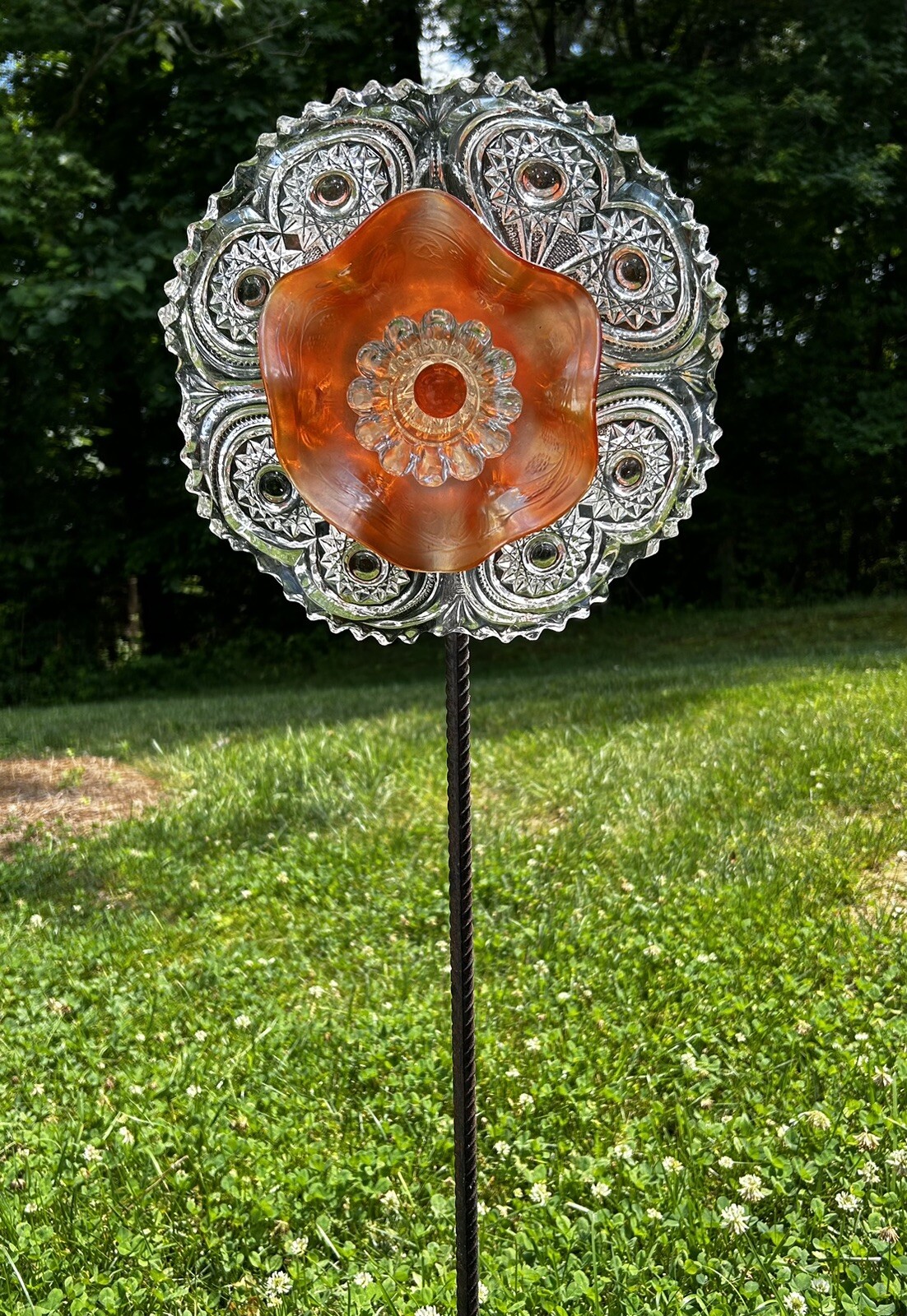 Peach Ruffled Clear Scalloped Glass Garden Flower Repurposed Suncatcher ...