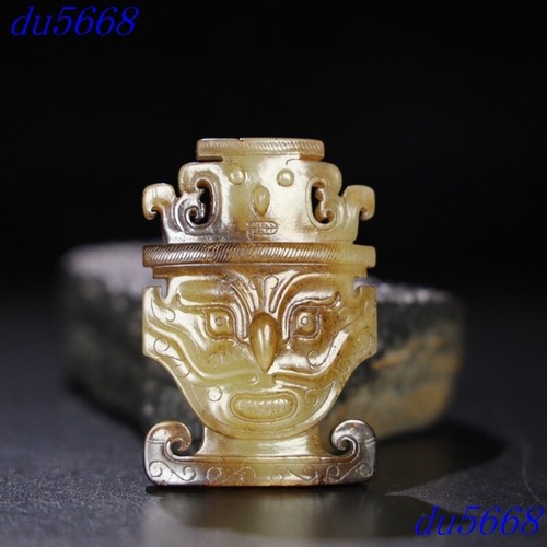 2.6"Ancient natural Hetian jade sacrifice weird Human face Facial Mask ...