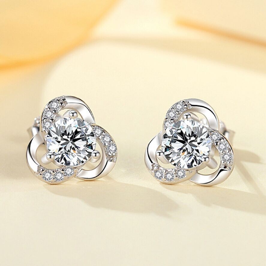 Womens Girls 925 Sterling Silver Crystal Swirl Stud Earrings Jewellery ...
