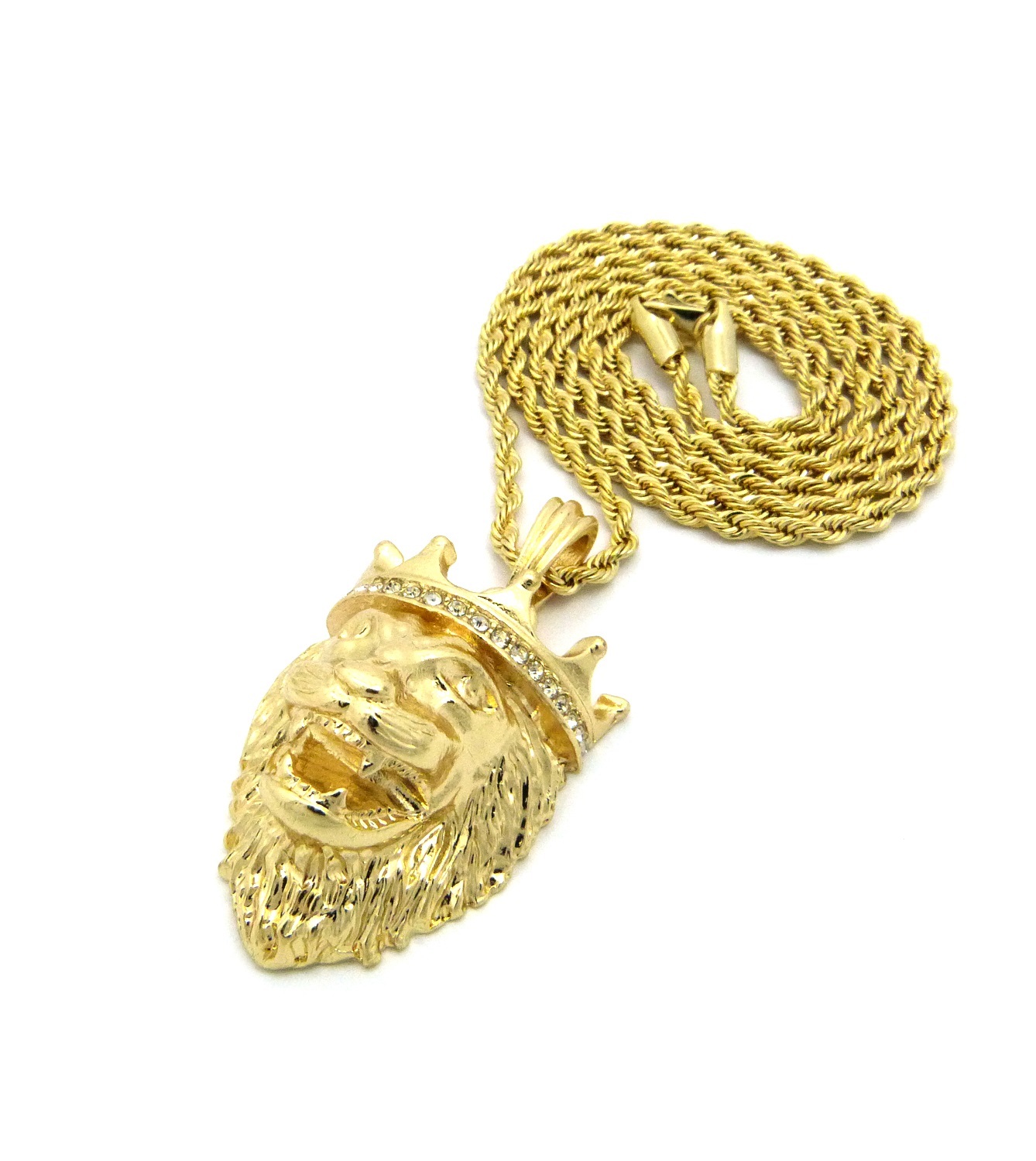 NEW KING LION PENDANT &2mm/24" ROPE CHAIN HIP HOP NECKLACE - MMP127RC ...