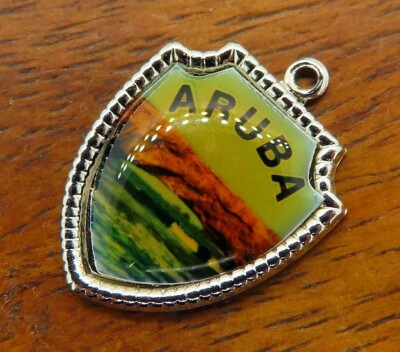Vintage sterling silver ARUBA CARIBBEAN ISLAND TRAVEL SHIELD charm 38 ...