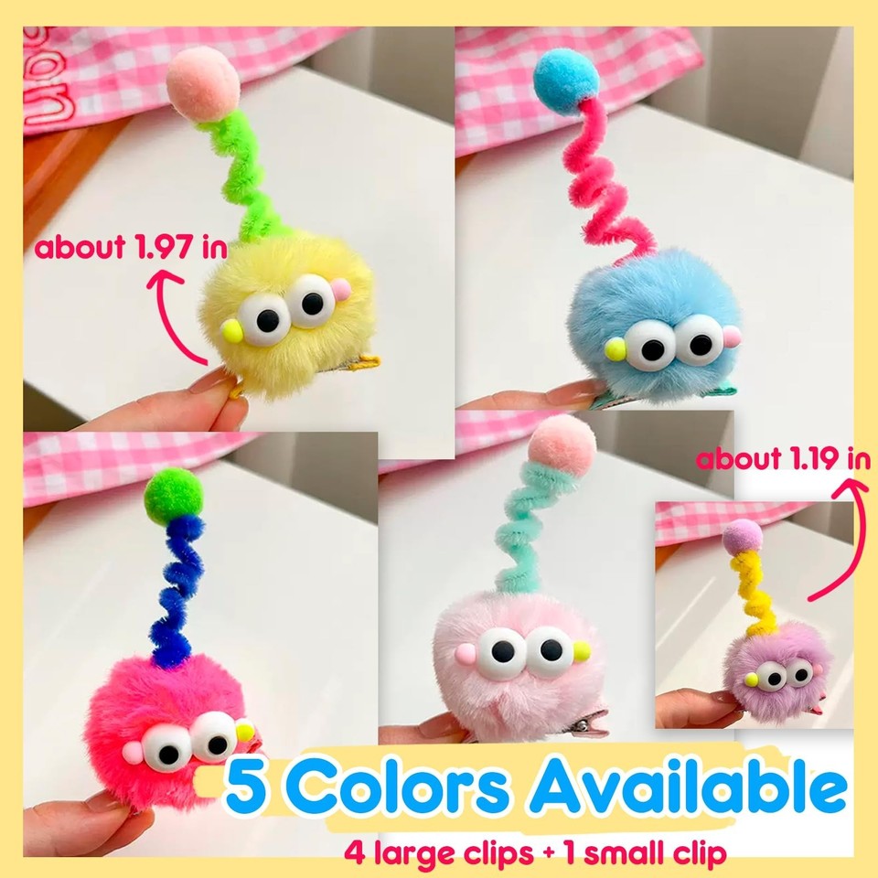 Funny Pom Poms Hair Clips, Cartoon Clips for Toddler, Cute Hairs ...