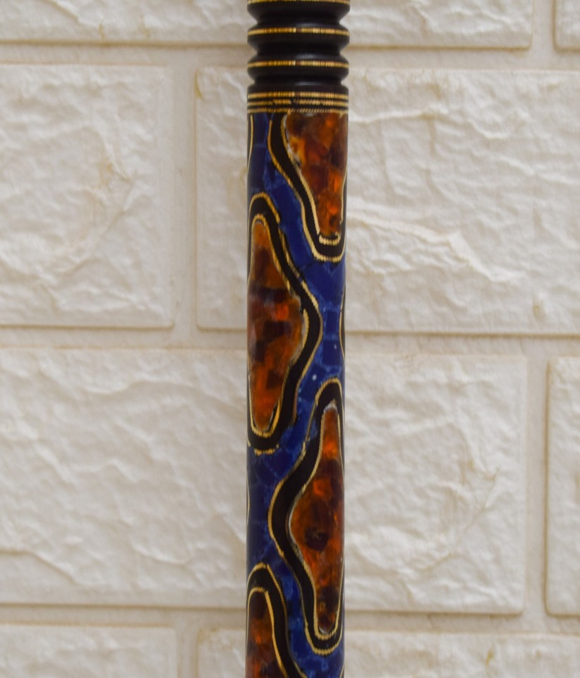 Handmade Ebony Wood Walking Cane: Lapis and Amber Inlay Round Handle ...