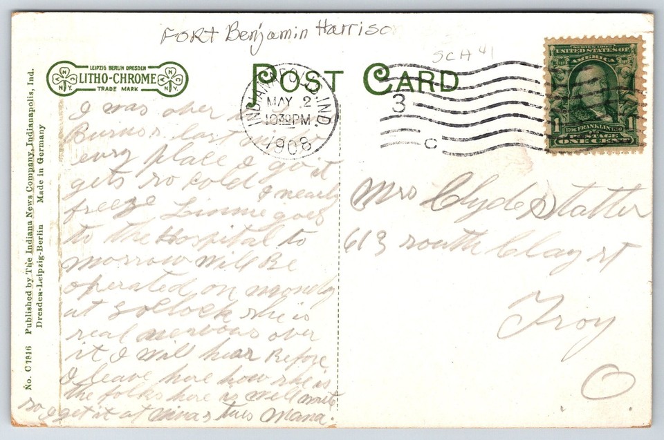 Indianapolis Indiana~Fort Benjamin Harrison~Barracks~1908 Postcard | eBay