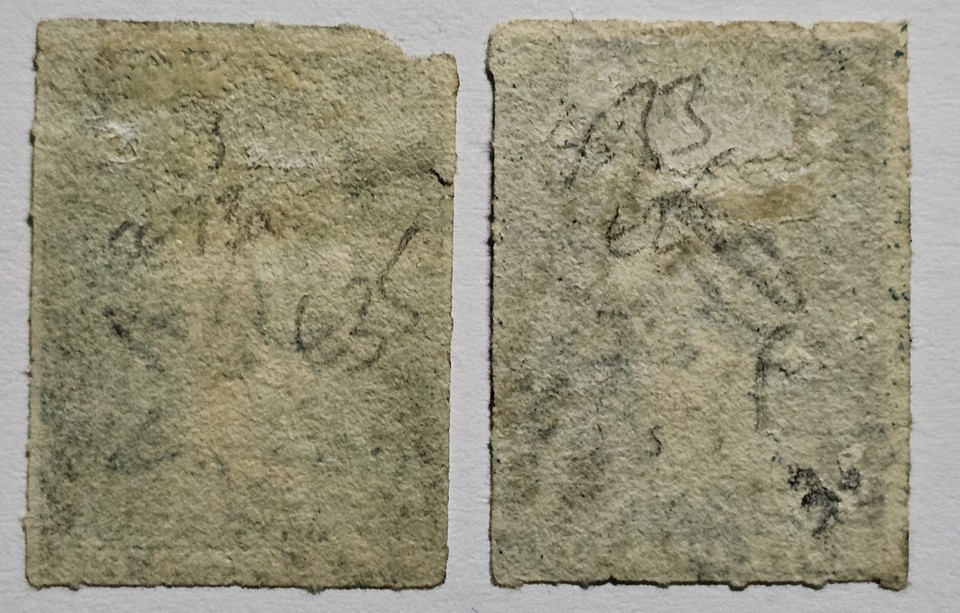 AUSTRALIA VICTORIA CLASSICS 1858 6d Blue x 2. €50. SG73. Left stamp ...