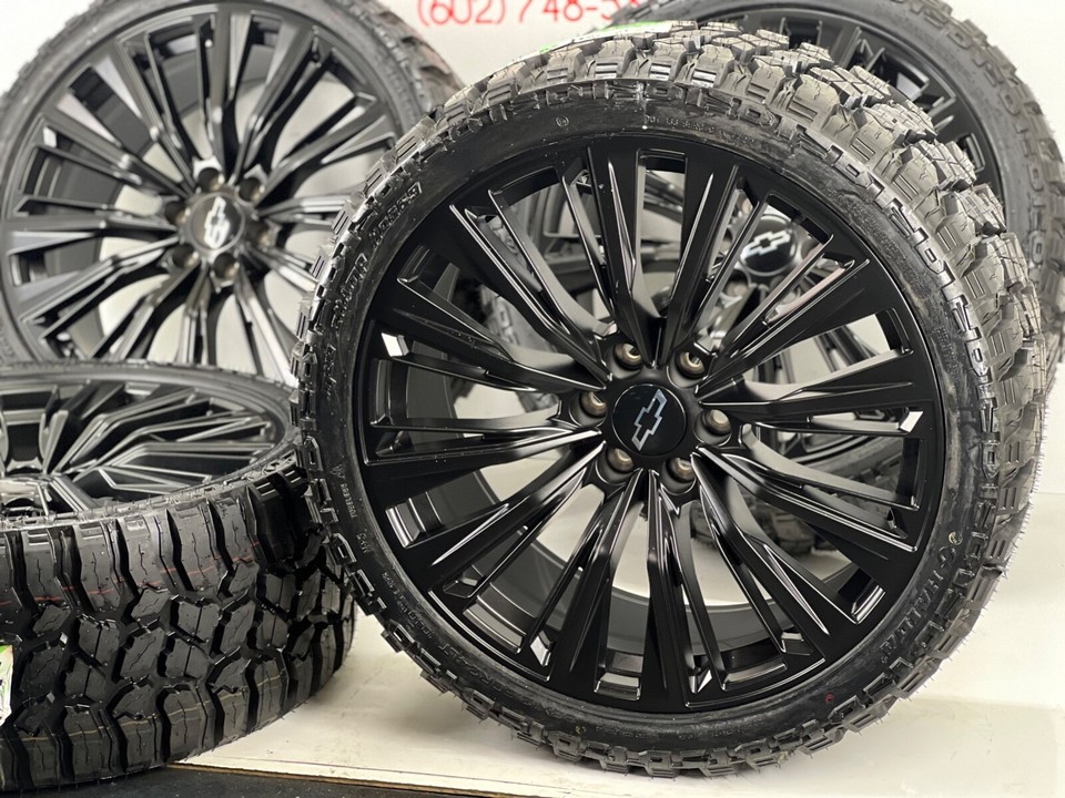 24" PACKAGE GMC Denali CHEVY RIMS/TIRES 33125024 Mt TIRES 6X139 BLACK ...