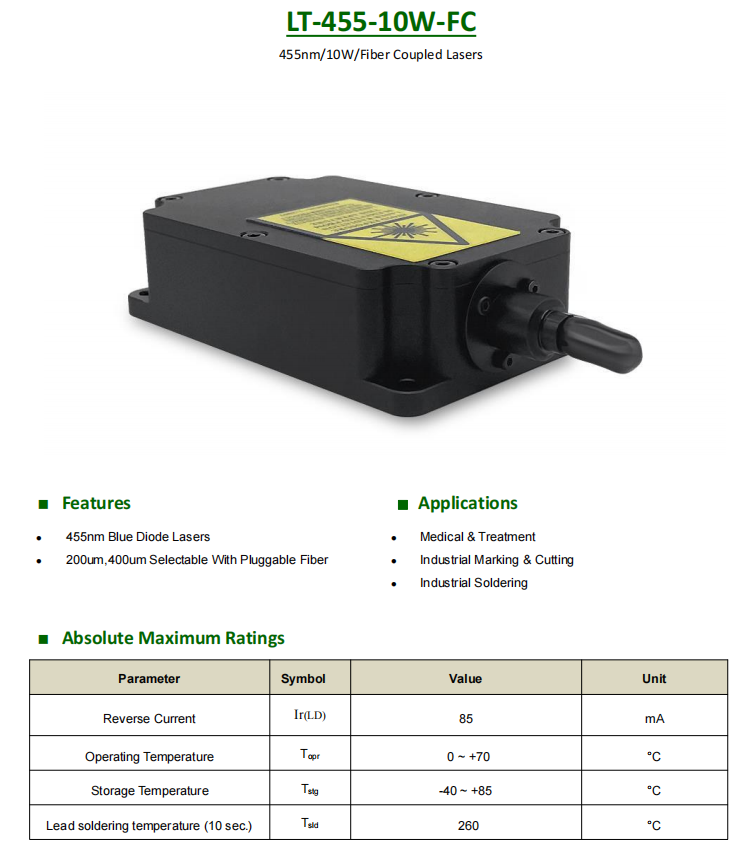 455nm 10W Blue Diode Laser Multi Mode Fiber Coupled Laser 60μm-800μm ...