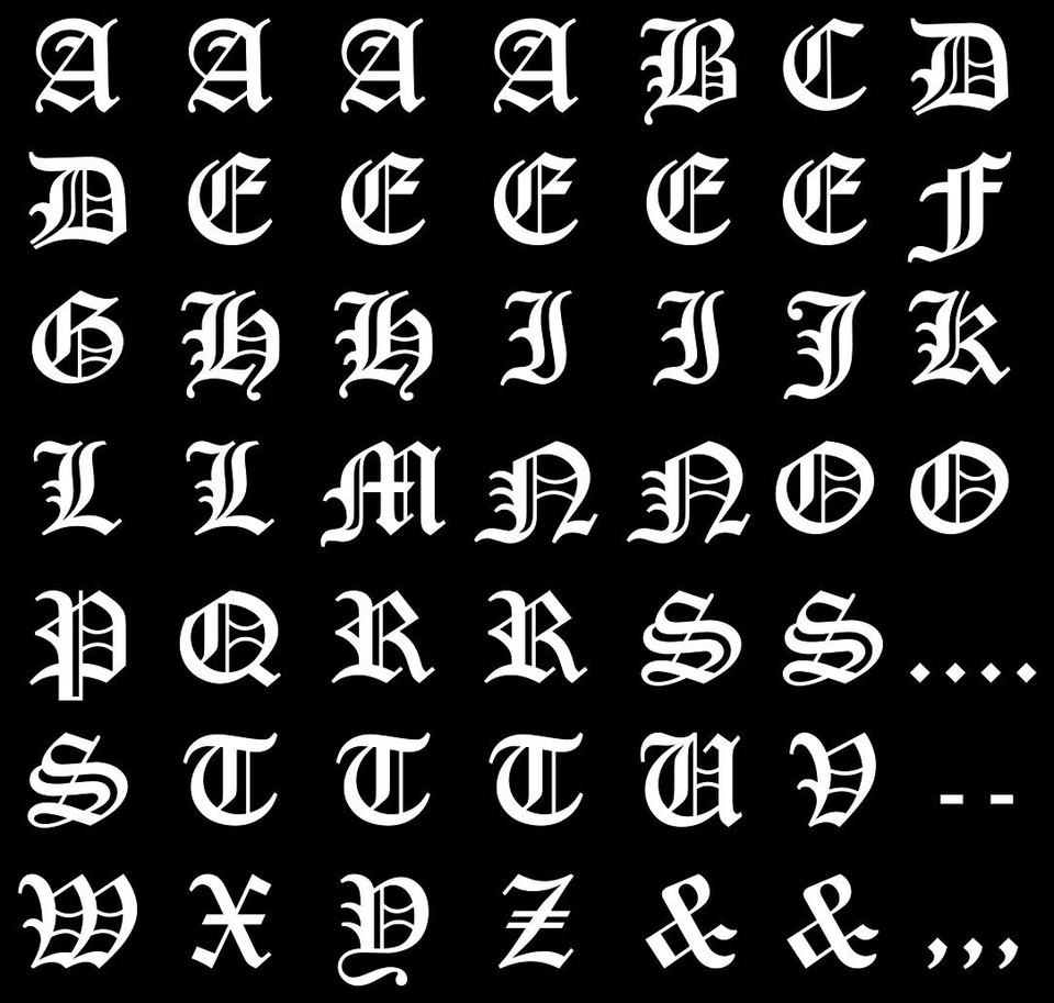 Old English Letter Sheet Vinyl Decals | Gothic Olde | Die Cut Stickers ...