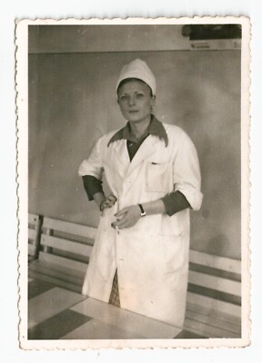 Pretty Woman Smoking Cigarette Vintage Photo Posing White Uniform Chef ...