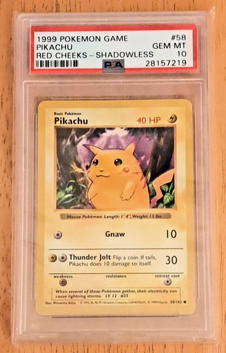 1999 Pikachu Red Cheeks Base set Shadowless Pokemon Card 58/102 PSA 10 ...