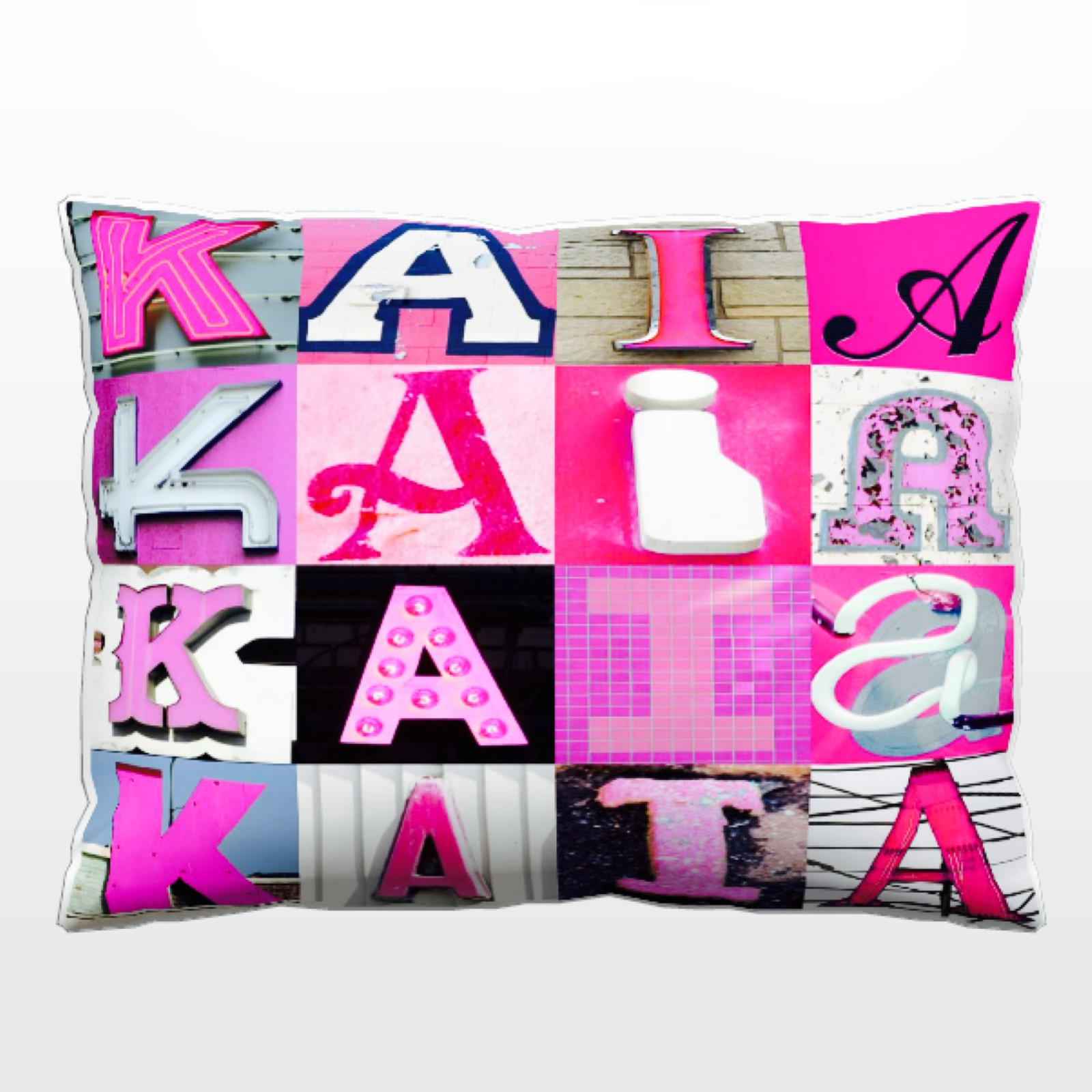 Personalized Pillow featuring the name KAIA in photos of PINK sign ...