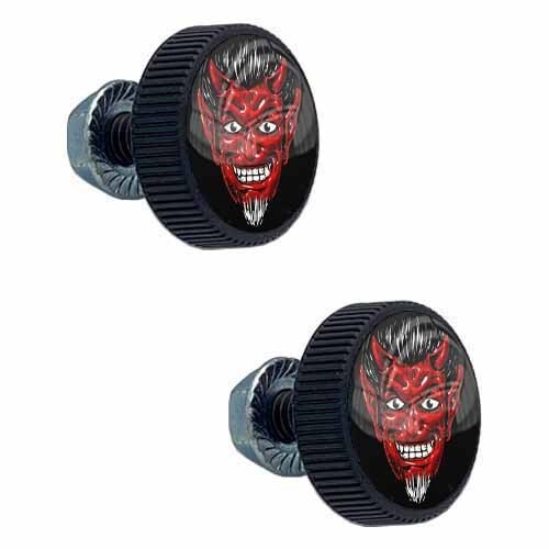 2 Black "RED DEVIL" License Plate Frame Bolts Motorcycle Custom Tag ...