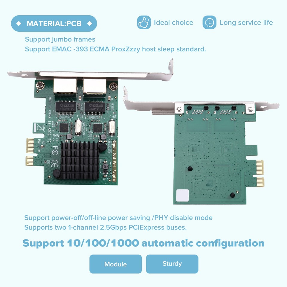 10/100/1000Mbps PCIE X1 Card 2x RJ45 Port 1G NIC PCI-E Lan Gigabit6836 ...
