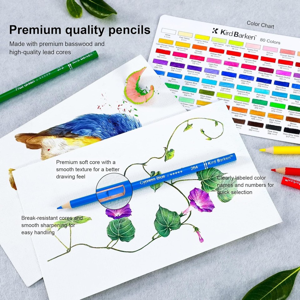 80 Colored Pencils, Soft Core Color Pencil Set for Adult Coloring Books ...