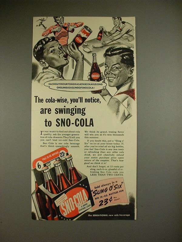 1941 Sno-Cola Soda Ad - The Cola-Wise are Swinging | eBay