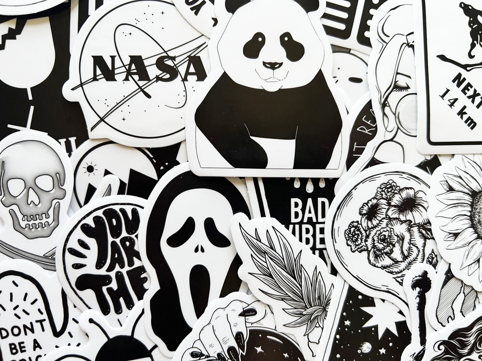 10-100 Black & White Transparent Sticker Pack For Cars Laptops Water ...