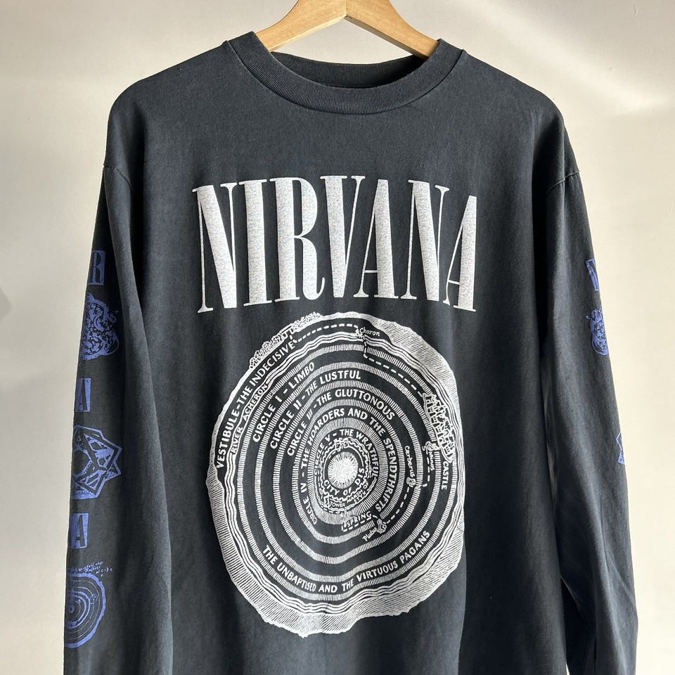Nirvana Vestibule Vintage Spiral Longsleeve REPRINT tee Shirt Faded Black Lg | eBay